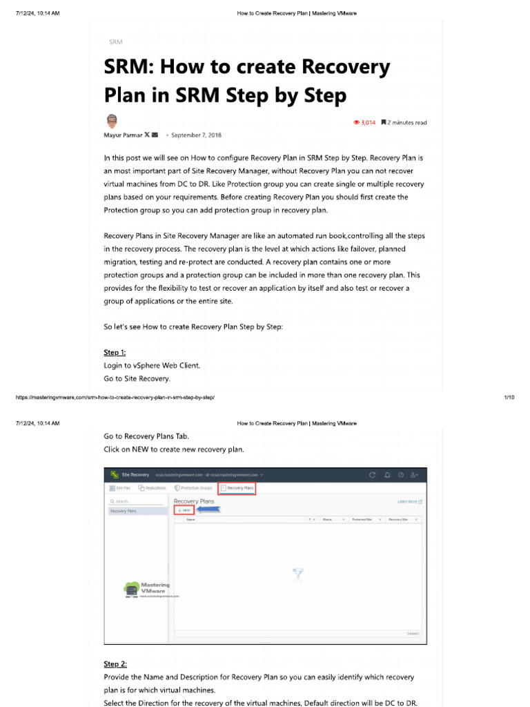 How to create recovery plan in SRM | PDF