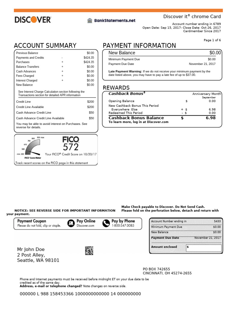 Discover Bank Statement | PDF | Credit Card | Payments