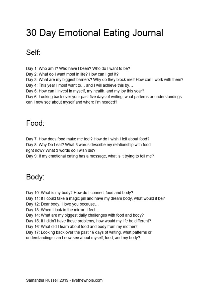 30-Day Emotional Eating Journal Guide | PDF | Emotions | Psychology