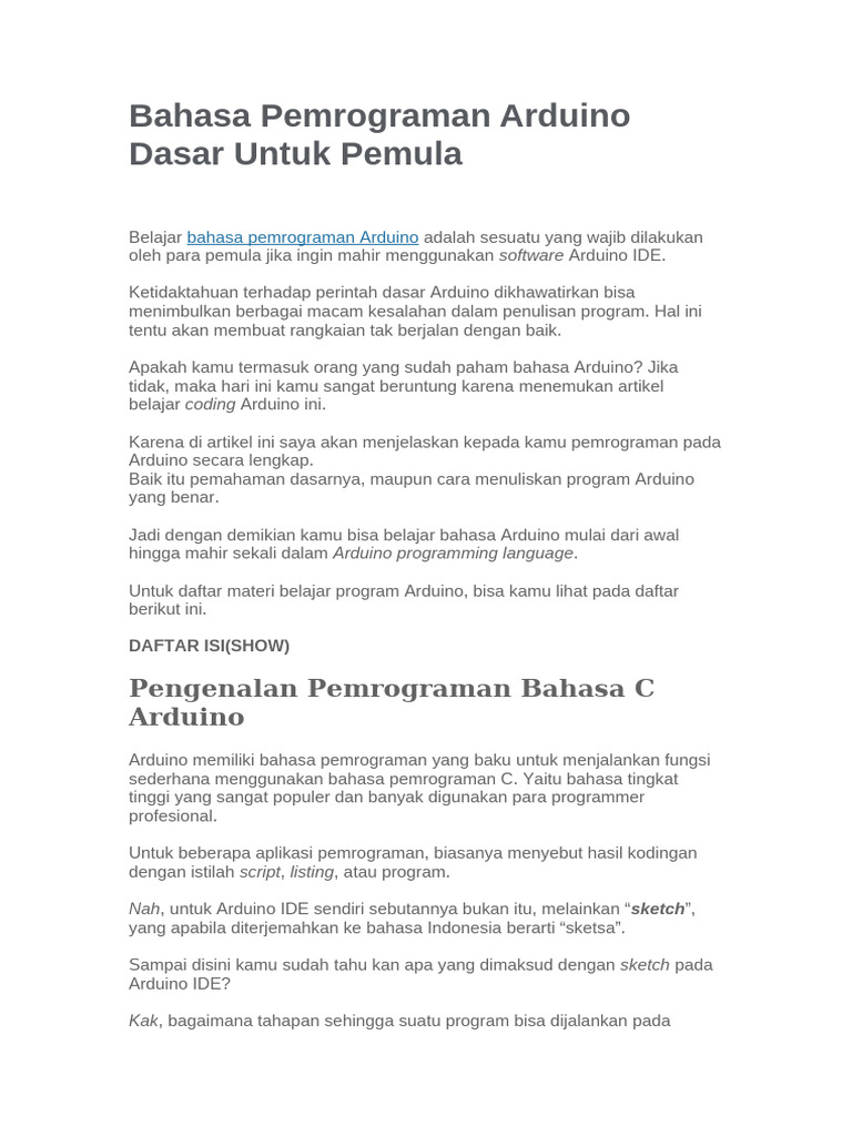 Bahasa Pemrograman Arduino Dasar Untuk Pemula | PDF