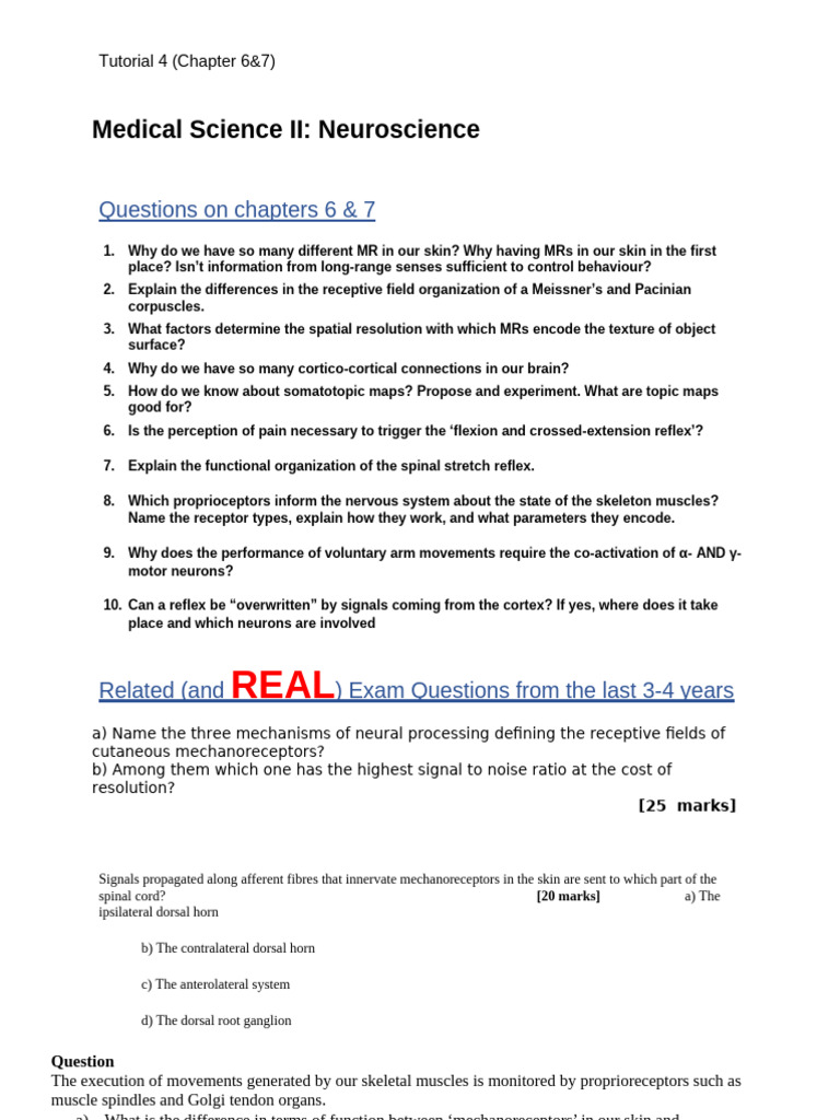 Medical Science II - Tutorial 4 Chapter 6-7 | PDF