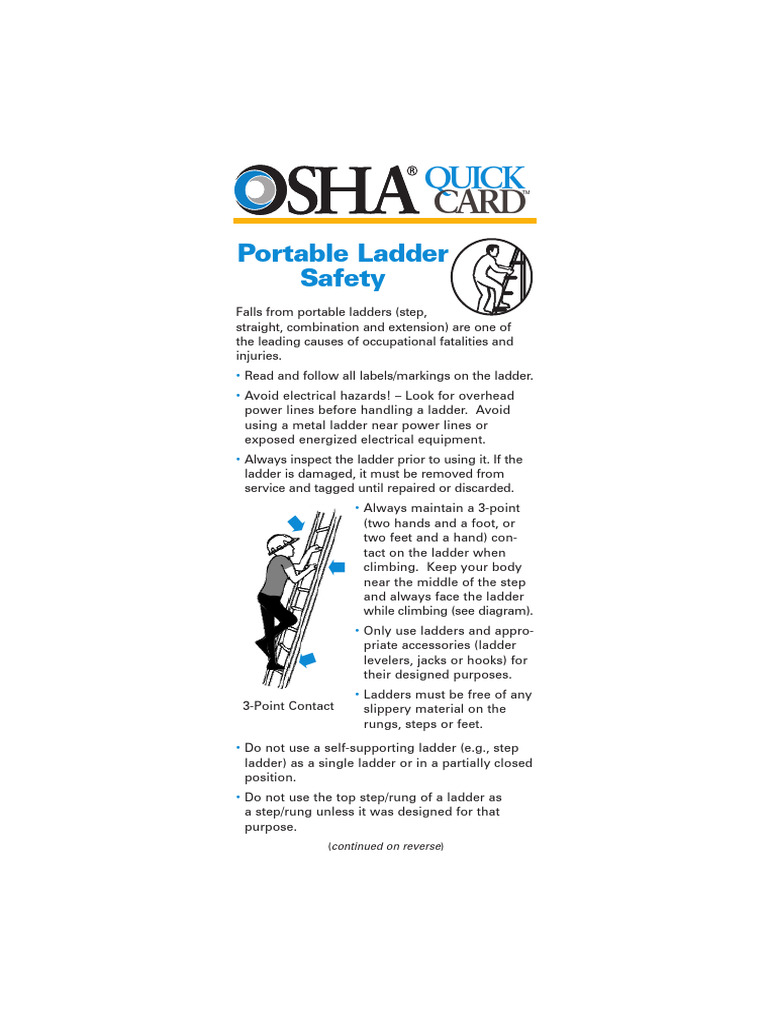 Portable Ladder Safety - Quick Card OSHA | PDF | Ladder | Occupational ...
