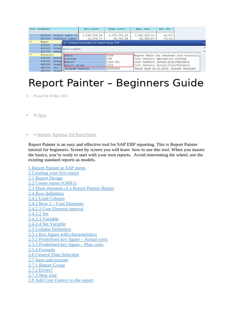 SAP Report Painter Beginner's Guide | PDF | Menu | Menu (Computing)