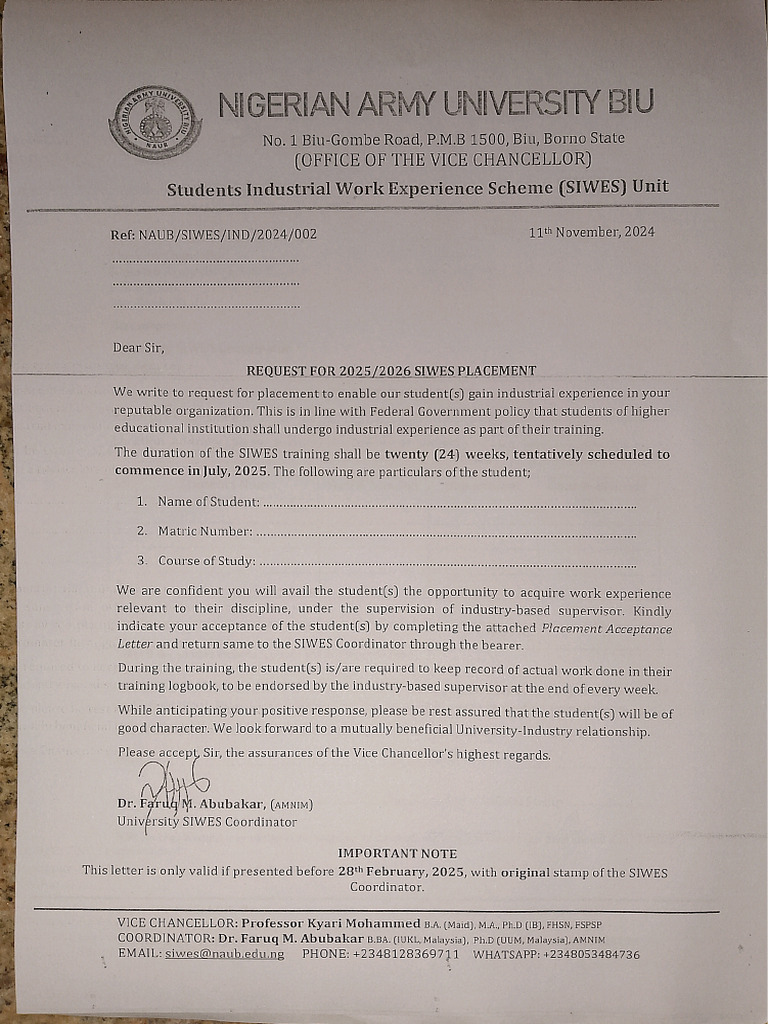 Siwess Request Letter | PDF