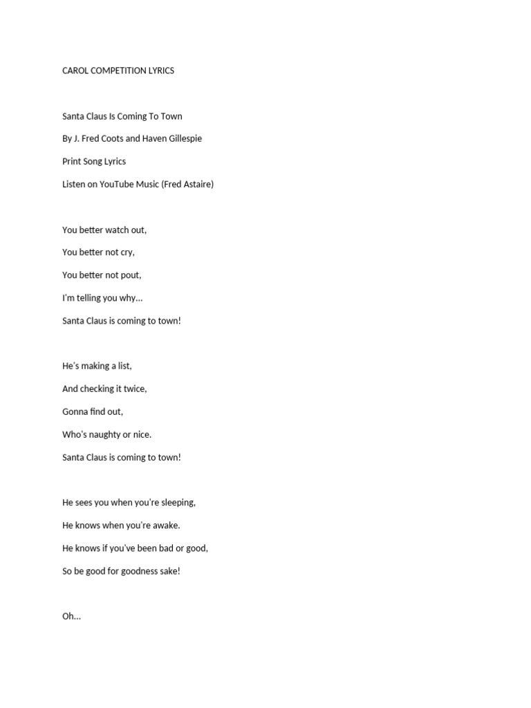 Carol Competition Lyrics | PDF