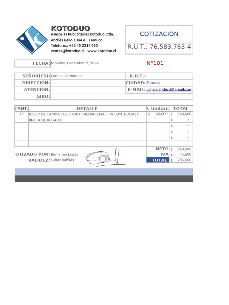Cotizacion N° 102 | PDF