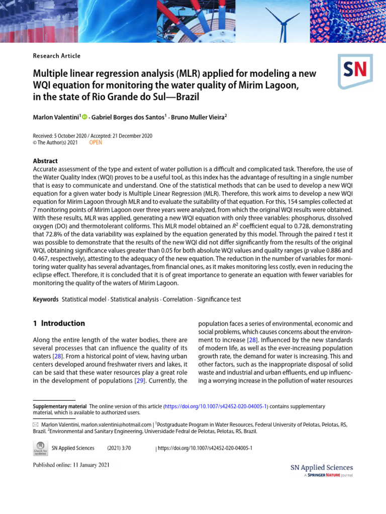 New WQI Equation for Mirim Lagoon Monitoring | PDF | Regression ...
