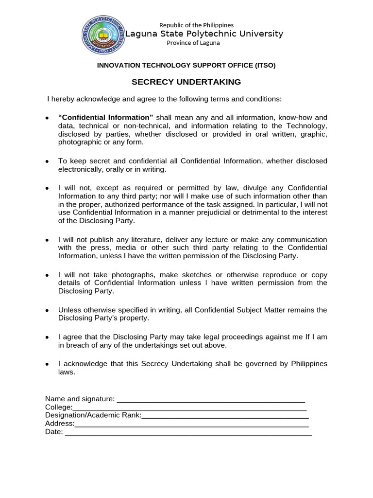 Secrecy Undertaking | PDF