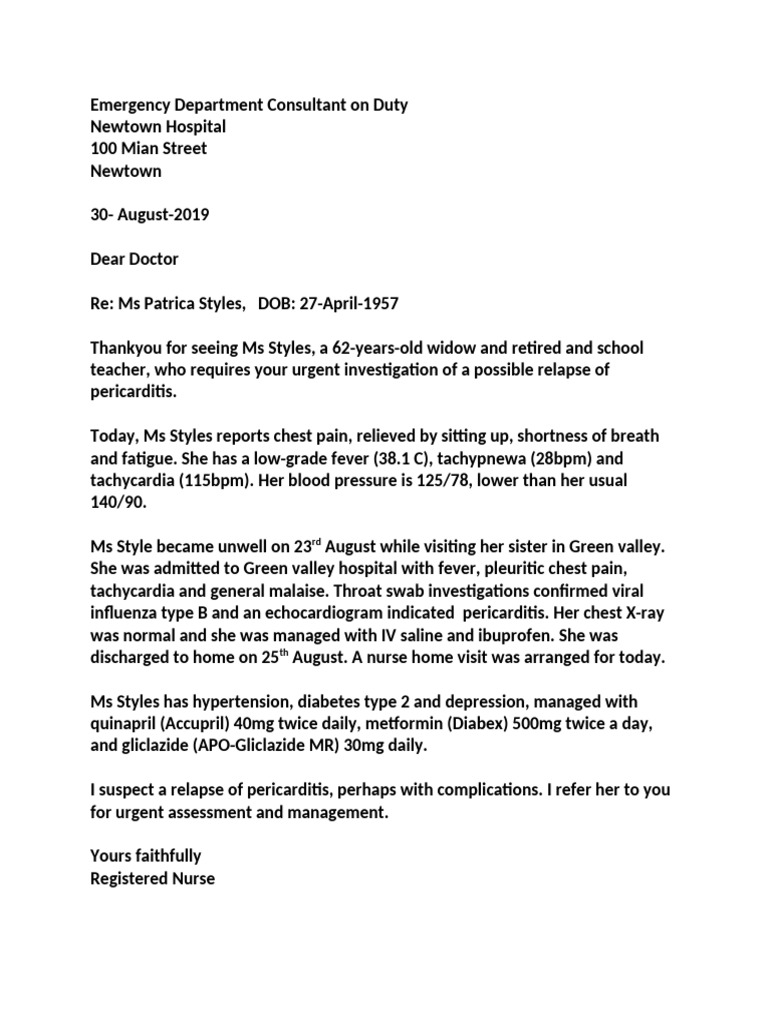Ms Patrica Styles Nursing Urgent Referral Letter | PDF Ms Patrica Styles Nursing Urgent Referral Letter | PDF