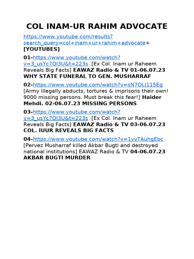 Col Inam-Ur Rahim Advocate | PDF