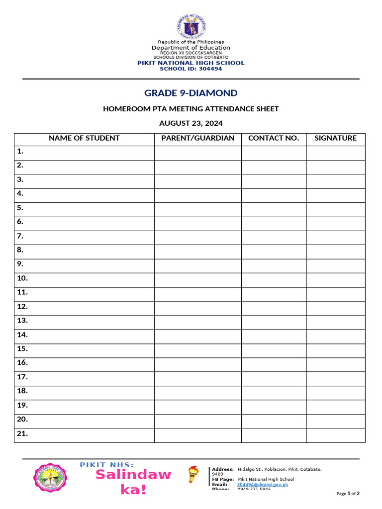 Hpta Attendance Sheet 2024 085638 | PDF