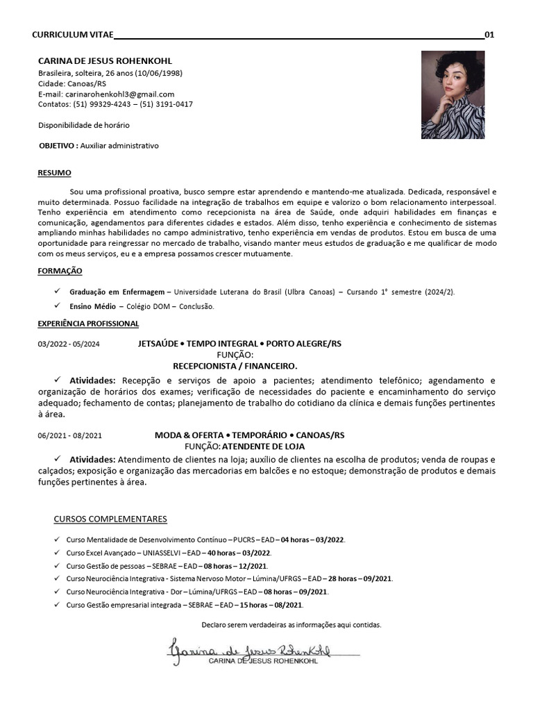CV Carina Rohenkohl 2024 | PDF | Educação à distância | Gestão de ...
