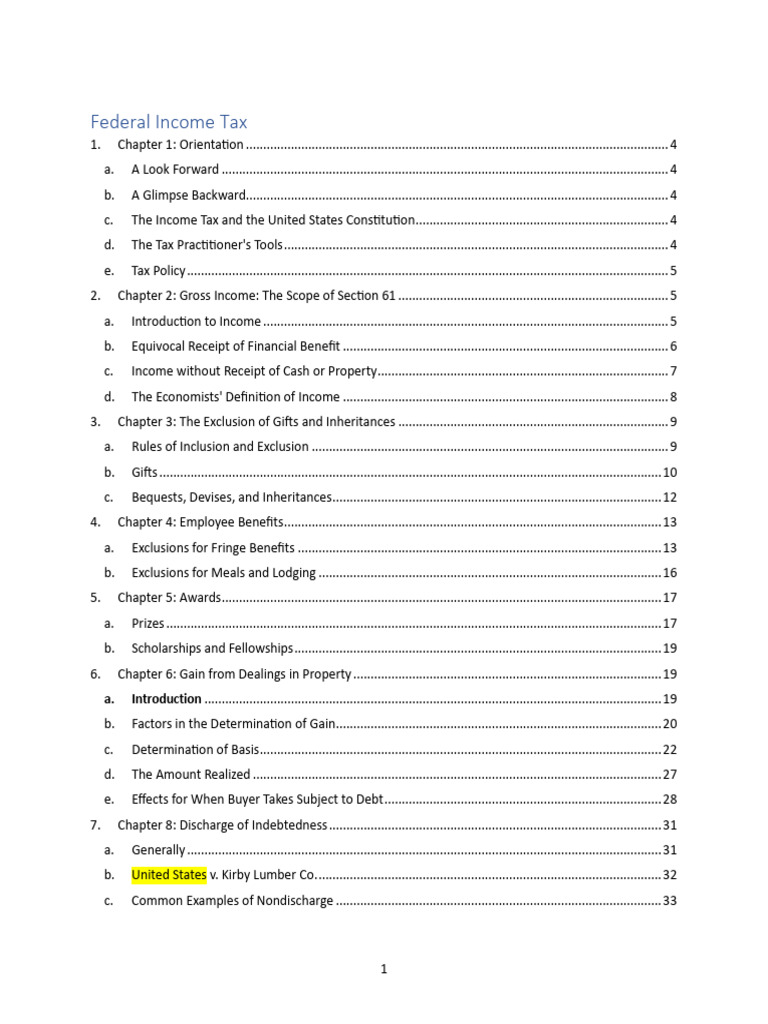 Fed Income Outline | PDF | Tax Deduction | Article One Of The United ...