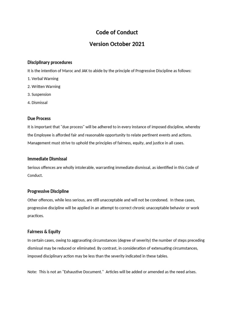 CODE OF CONDUCT (EN) Rev. DW (Oct 2021) | PDF | Disciplines | Justice
