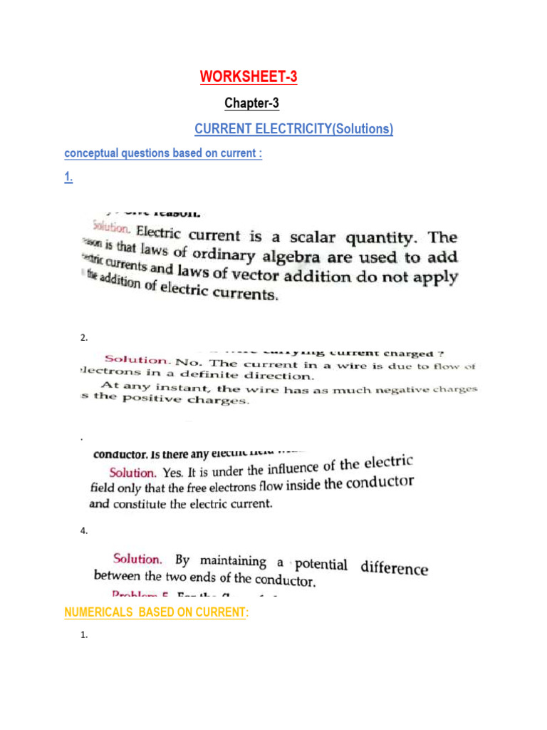 Worksheet-3 Solutions(Current ) | PDF