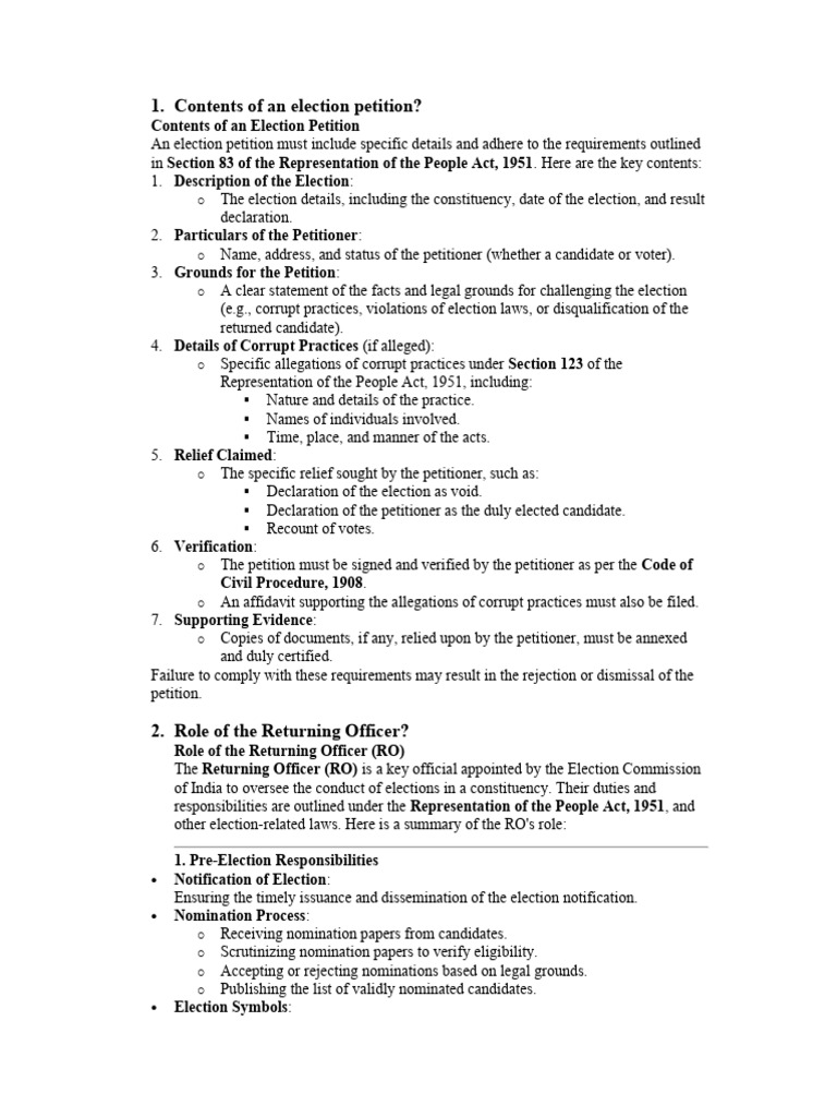ELECTION LAW NOTES FOR 10 MARKS | PDF | Elections | Voting