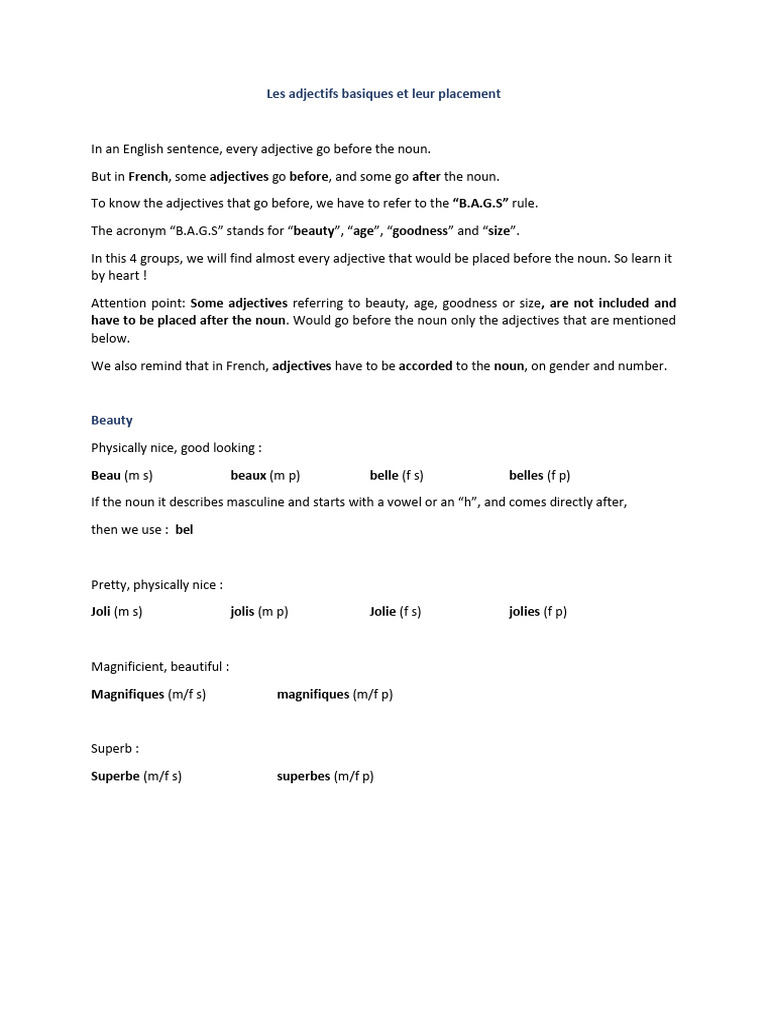 French Adjective Placement Guide | PDF | Adjective | Noun