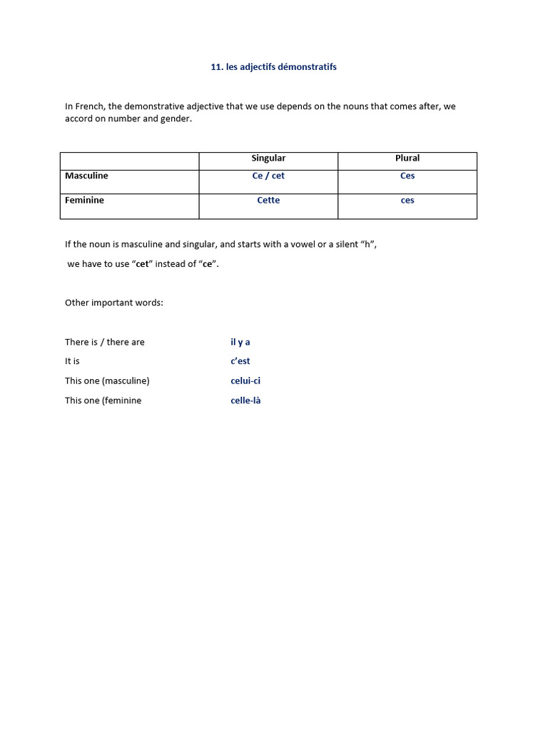 Les Adjectifs Démonstratifs en Français | PDF
