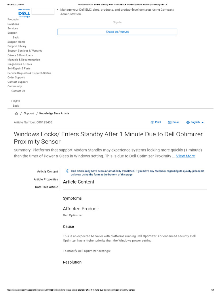 Windows Locks - Enters Standby After 1 Minute Due To Dell Optimizer ...