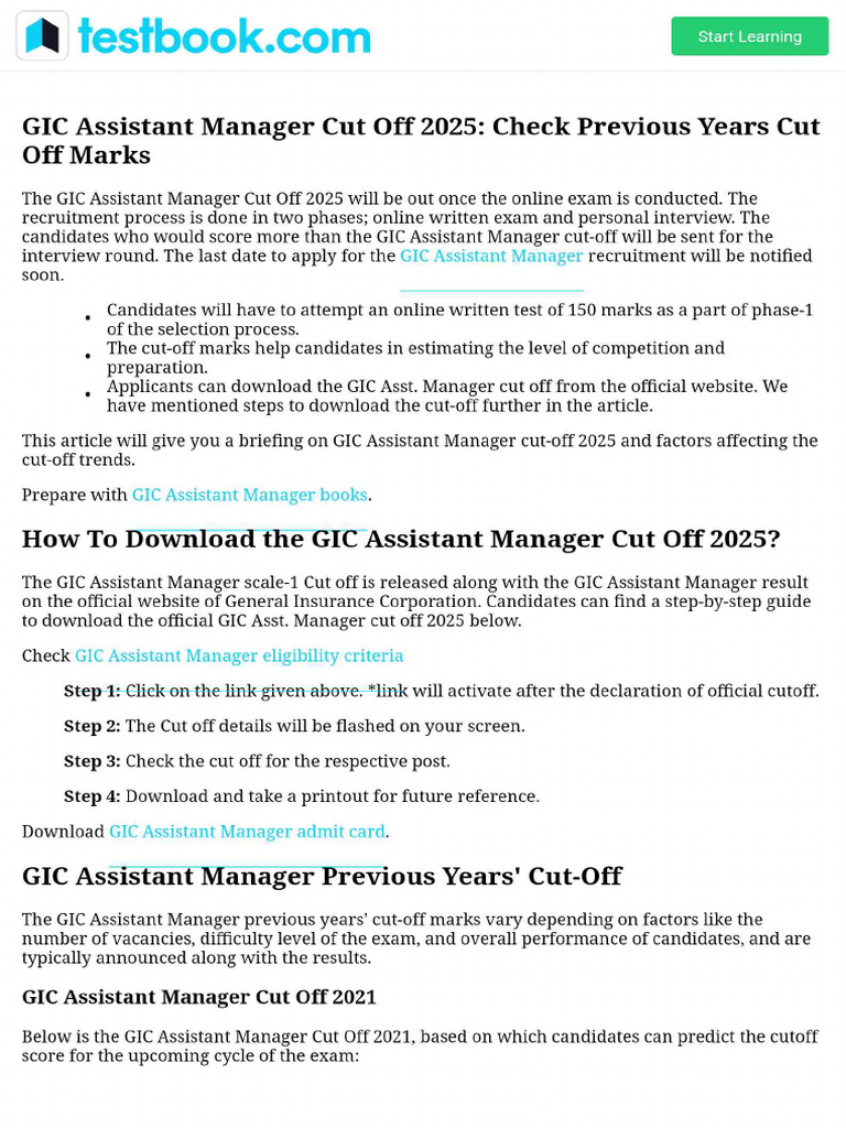 GIC Assistant Manager Cut Off 2025 - Check Previous Years Cut Off Marks ...