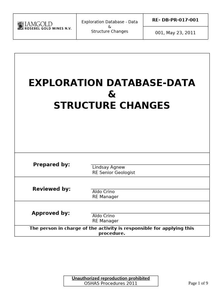 RE-DB-Pr-017-001 PROCEDURE Exploration Database Data&Stucture Changes ...