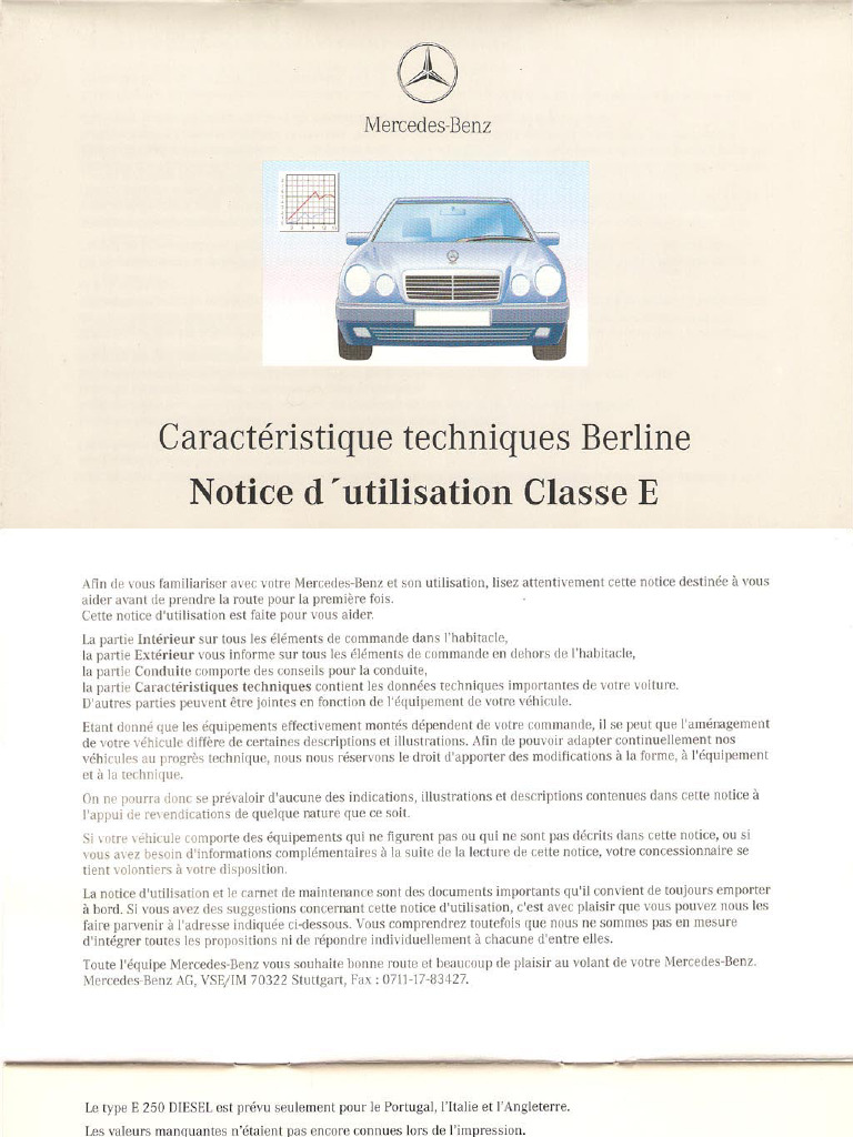 Mercedes w210 1996 Manuel Utilisation Techniques | PDF