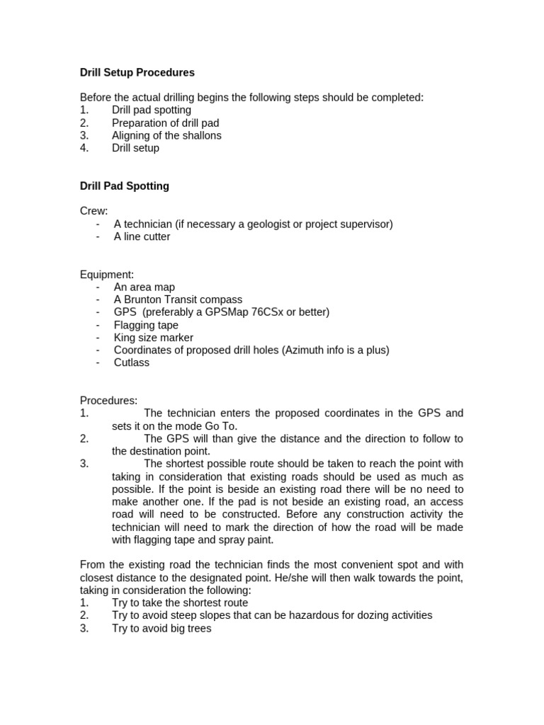 Drill Setup Procedures | PDF | Compass | Azimuth