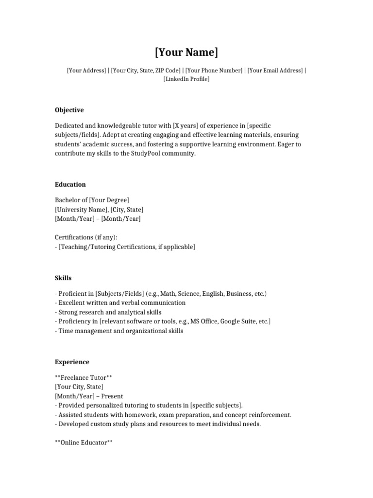 Tutor CV for Academic Success | PDF