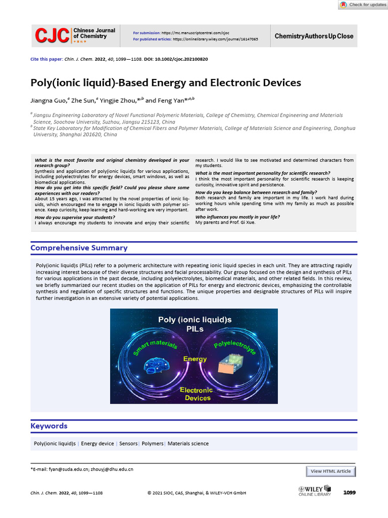 Chinese Journal of Chemistry - 2021 - Guo - Poly Ionic Liquid ‐Based Energy and Electronic ...
