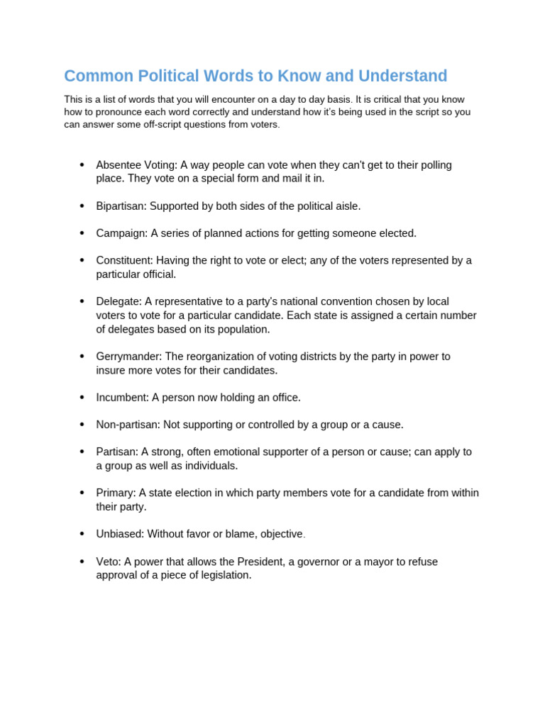 Training DOC 3 AGENT HANDOUT Common Words To Know and Understand | PDF