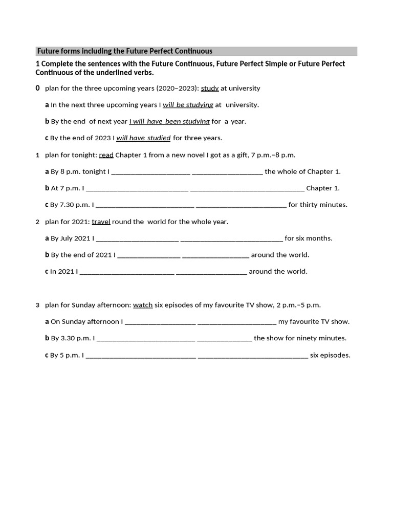Future Tenses (Future Cont, Future Perfect, Future Perfect Continuous ...