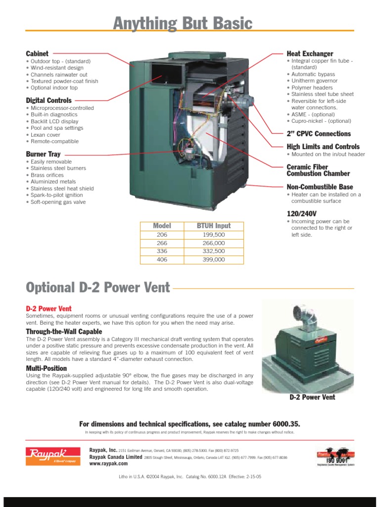 Raypak Pool and Spa Heater | PDF | Hvac | Heat Exchanger