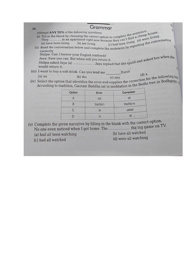 Grammar Revision Worksheet | PDF