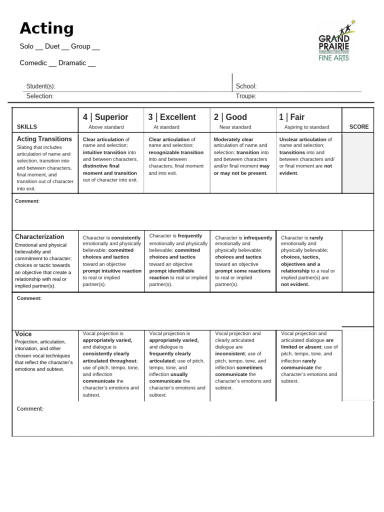Combined Thespy Rubrics 2022 23 | PDF | Human Voice | Tone (Linguistics)