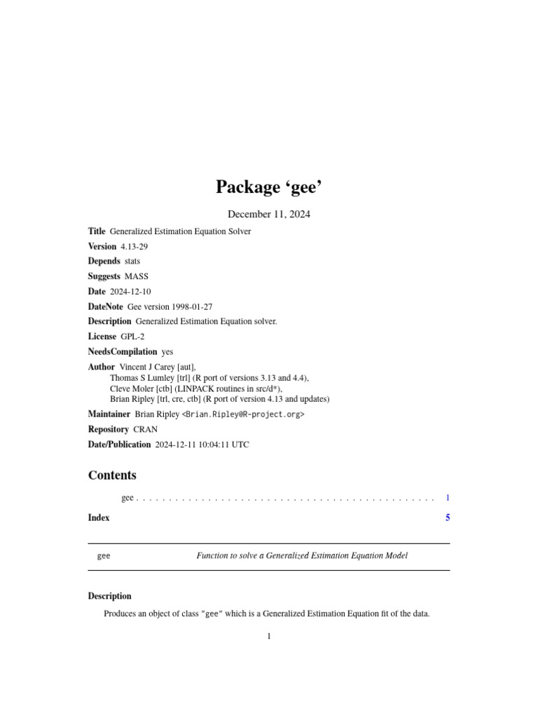 Package Gee': December 11, 2024 | PDF | Mathematics | Statistical Analysis