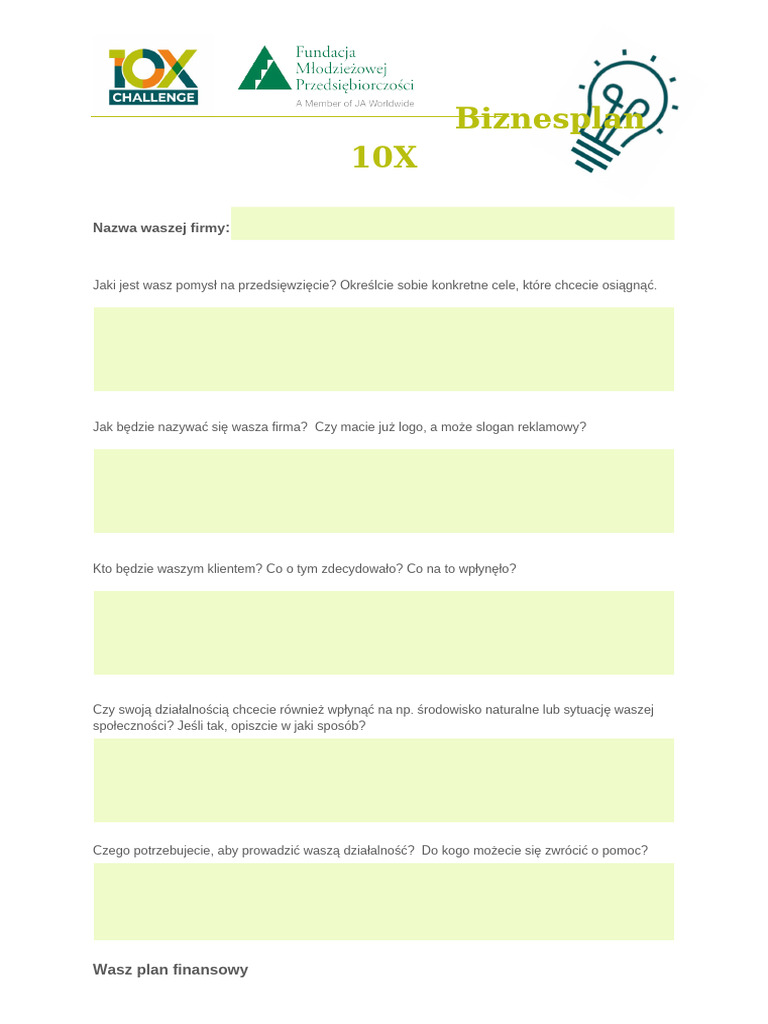 10X Formularz biznesplanu | PDF