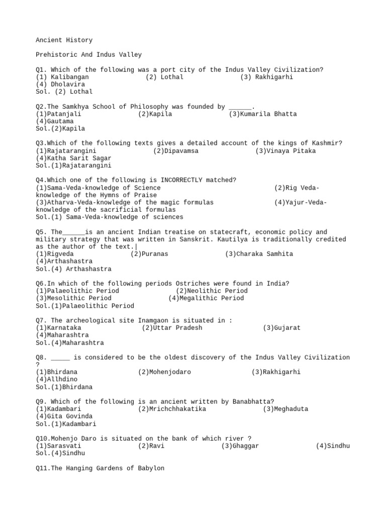 Indus Valley and Vedic Age Quiz | PDF