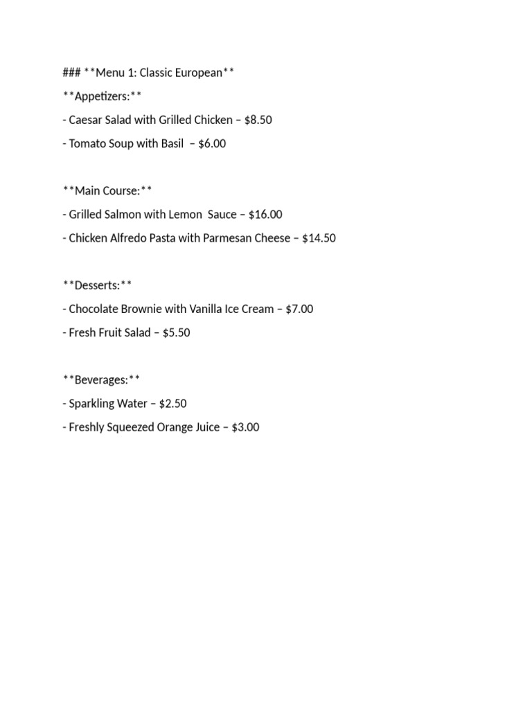 Diverse Restaurant Menus Overview | PDF