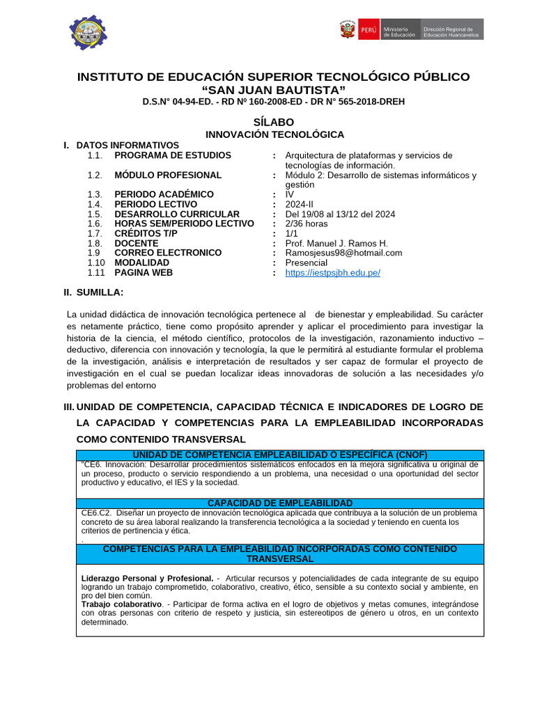 APSTI silb. innovacion tecnol. IV- ciclo | PDF | Innovación | Cognición