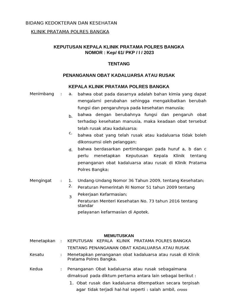SK Penanganan Obat Kadaluwarsa Atau Rusak Dan Upaya Meminimalkan Adanya ...