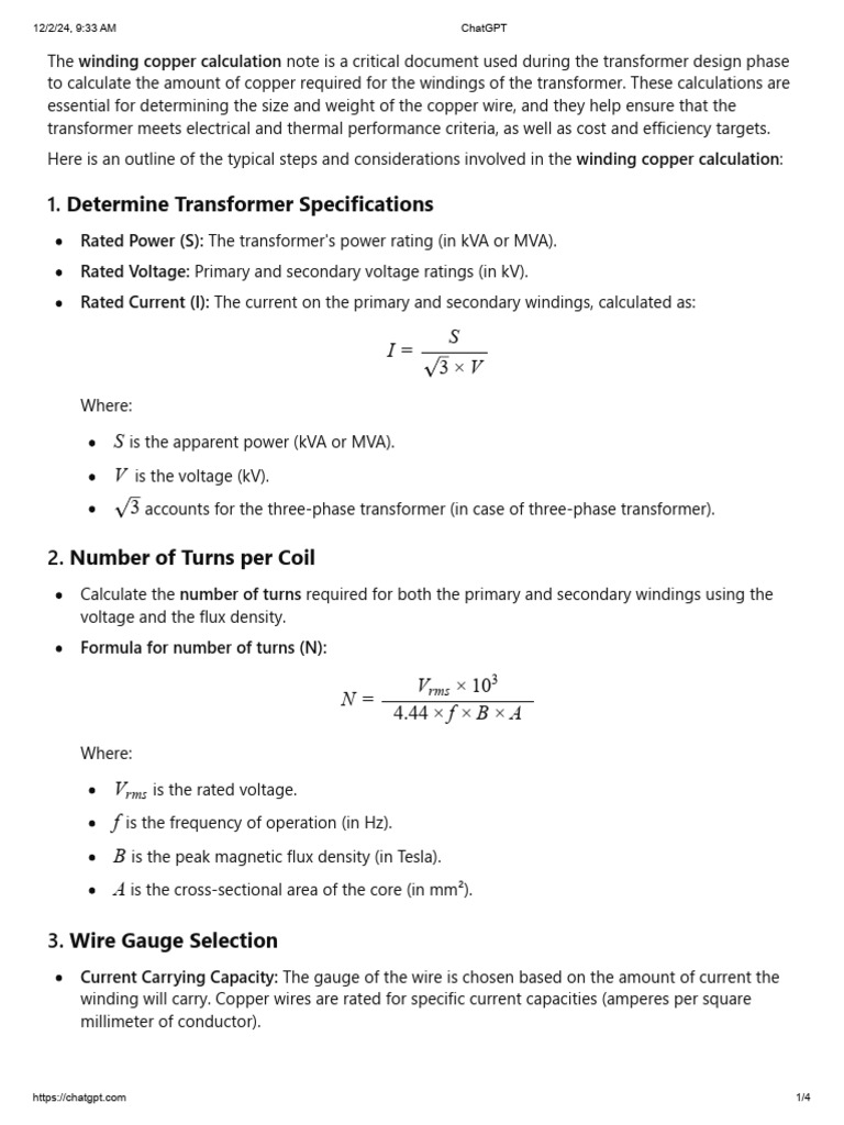 Winding Copper Calculation for Transformers | PDF | Transformer ...