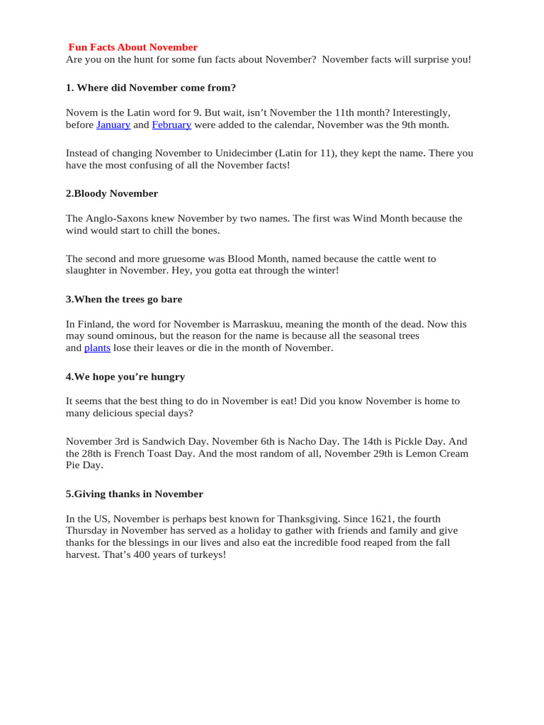 Fun Facts About November | PDF
