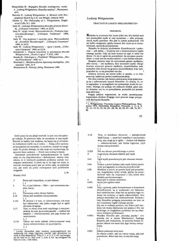 Wittgenstein Traktat Dociekania | PDF