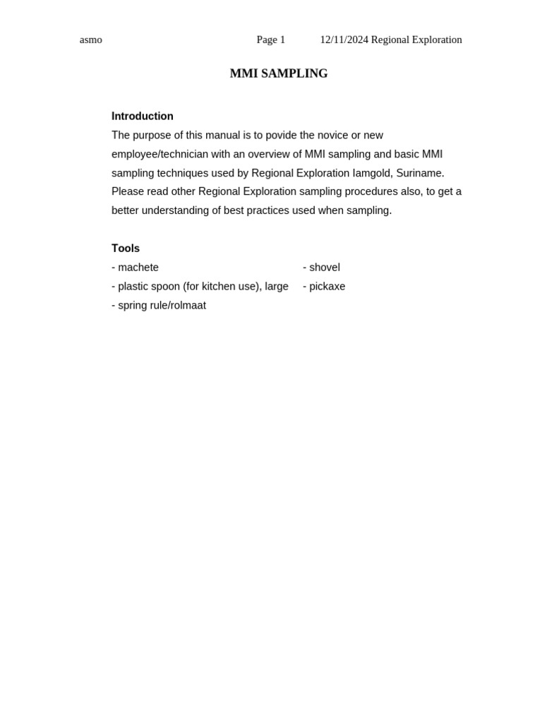 Mmi Sampling Procedure | PDF | Earth Sciences