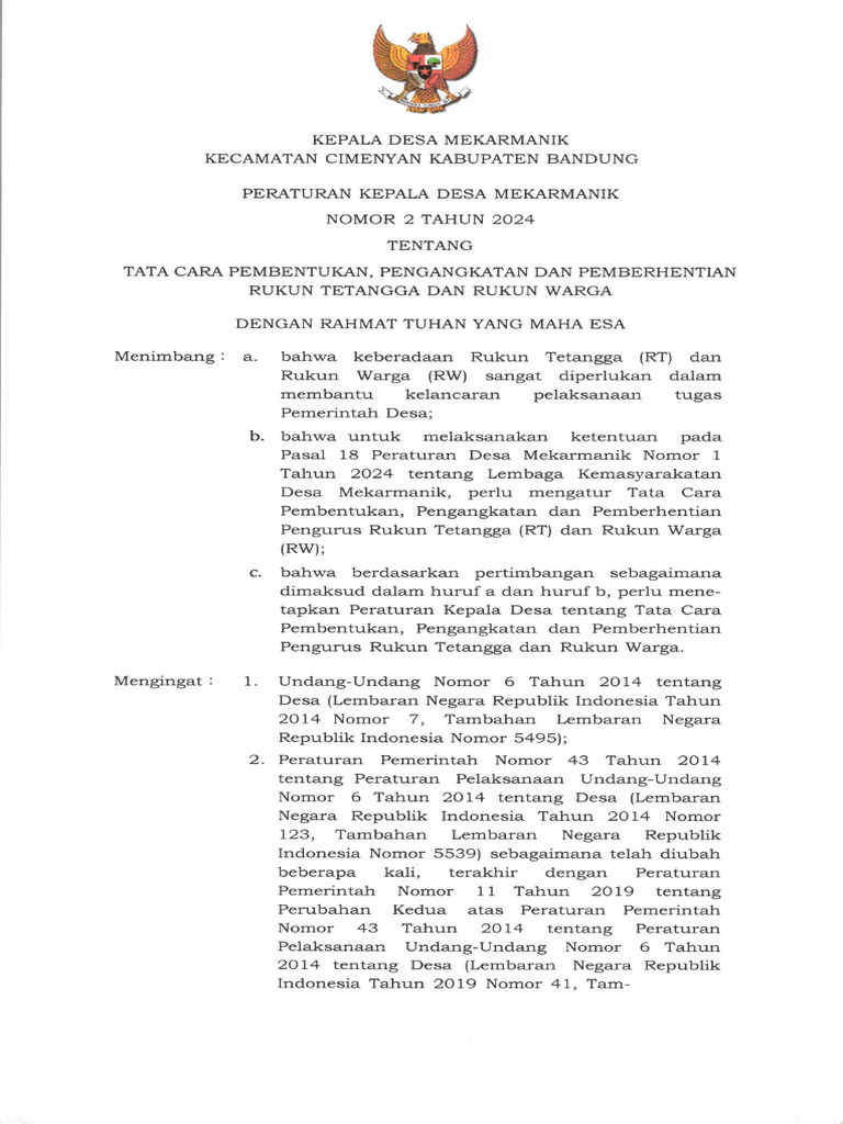 Perkades - Pemilihan RTRW20241108 - 12430465 | PDF