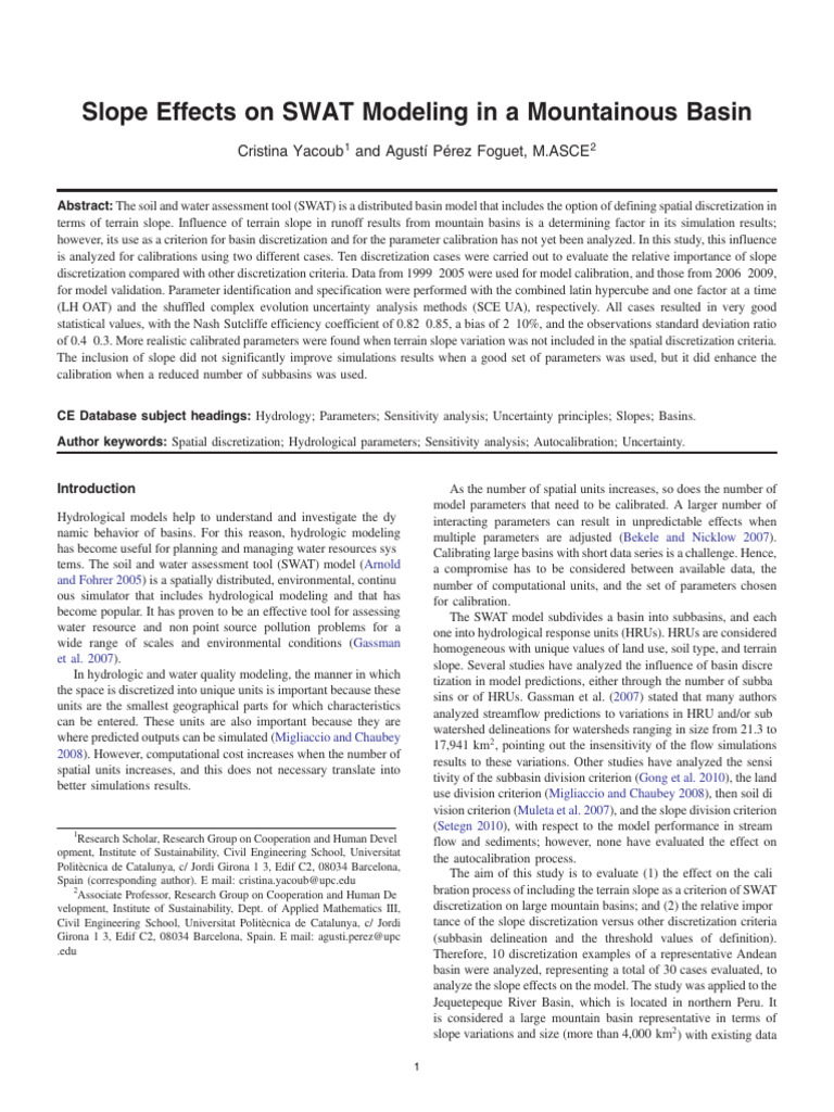 1_Slope_Effects_on_SWAT_Modeling_in_a_Moun | PDF | Surface Runoff | Drainage Basin