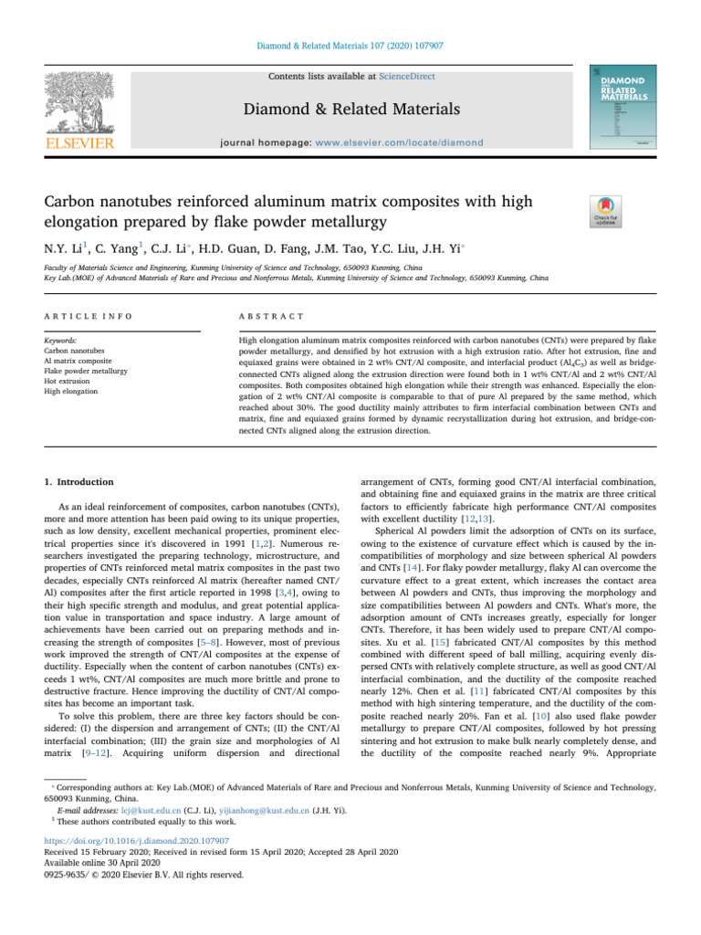 CNT-Al Powder Metallurgy2020 | PDF | Carbon Nanotube | Fracture