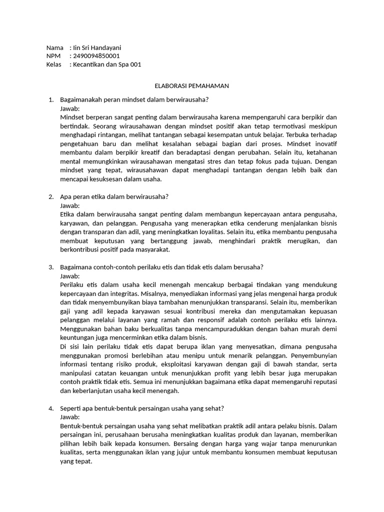 Elaborasi Pemahaman topik 1 KWU | PDF