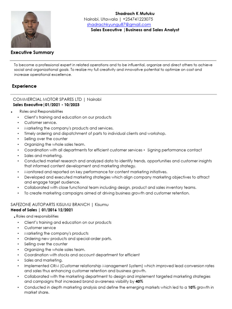 Shadrack CV | PDF | Marketing | Sales