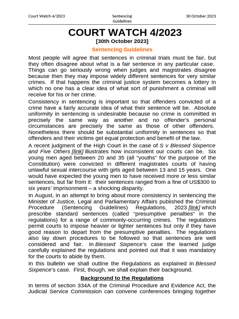 Court Watch 04-2023 Sentencing Guidelines | PDF | Sentence (Law) | Crimes